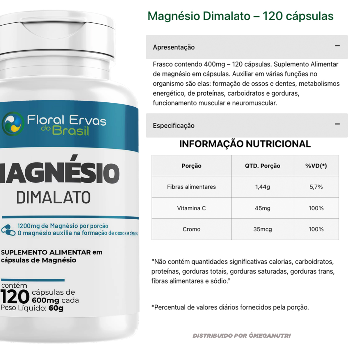 Magnésio Dimalato – 120cp 600mg – OmegaNutri – Distribuidor das ...